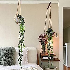 Oxsaytee 2 Pack Fake Hanging Plants with 2 Pcs Plant Hangers Fake Potted Plants for Wall House Home Office Room Patio Indoor Outdoor Aesthetic Decor