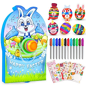 Dreamon Easter Egg Decorator Kit,Easter Egg Spinner Machine Arts and Crafts Set 12 PCS Colorful Quick Drying Markers & 5 Plastic Eggs