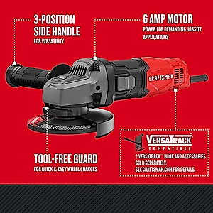 CRAFTSMAN Small Angle Grinder Tool 4-1/2 inch, 6 Amp, 12,000 RPM, Corded (CMEG100)