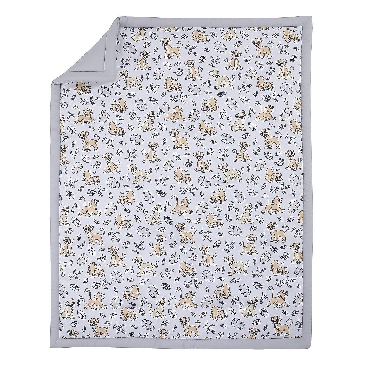 Disney Lion King Daddy's Little Cub Grey, White and Tan Simba and Nala 6 Piece Nursery Crib Bedding Set - Comforter, Two Fitted Crib Sheets, Crib Skirt, Blanket and Changing Pad Cover