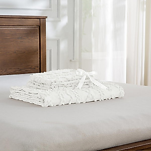 YASMENG White Boho Tufted Queen Duvet Cover Set Boho Geometric Chevron Stripe Jacquard Embroidery Bedding Farmhouse Shabby Chic Tufts Textured Khaki Duvet Cover Set Full Queen Size for All Seasons