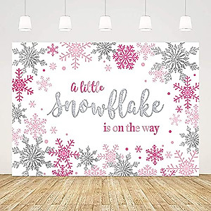 ABLIN 7x5ft Winter Snowflake Baby Shower Backdrop A Little Snowflake is On The Way Silver Pink Snowflakes Girl Baby Shower Party Decorations Photography Background Photoshoot Props