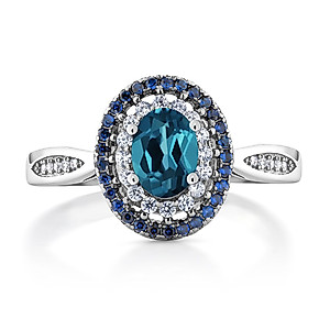 Gem Stone King 925 Sterling Silver 7X5MM Oval Gemstone Birthstone Double Halo Wedding Engagement Anniversary Promise Ring For Women | Available In Size 5, 6, 7, 8, 9