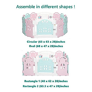 Dream On Me 12 Panel Rumi Baby Playpen in Pink and Blue, Easy to Fold and Store, Fun Game Panel, Indoor and Outdoor Playpen for Babies and Toddlers
