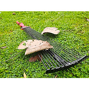 HXBYX 64 Inch Garden Leaf Rake, 15 Metal Tines, Adjustable Handle and Rake Tooth Spacing, Yard Leaf Rake for Picking up Leaves, Grass Clippings, Shrubs, Garbage and More