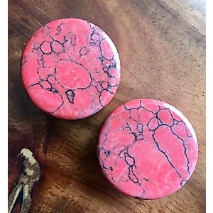 Lobal Domination PAIR of Red Turquoise Organic Stone Plugs Gauges - up to 38mm available! (7/8" (22mm))