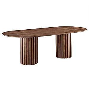 Modway Senja 95" Oval Modern Style MDF and Wood Dining Table in Walnut