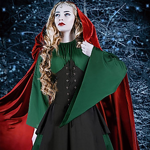 Haysandy 4 Pcs Women Elf Costume Renaissance Traditional Irish Dress Medieval Fairy Costume Elf Ears for Halloween Cosplay(2X Large,Green, Black)