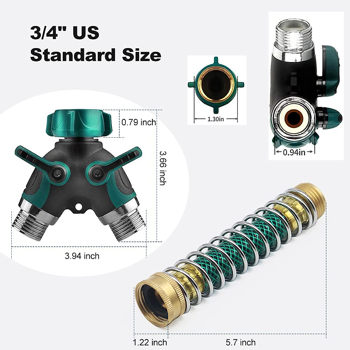 Water Splitter 2 Way Heavy Duty, 3/4" Garden Hose Splitter Y Way Connector 2 Valves Rubberized Grip with 2 Kink Free Faucet Extension Hose Protector 10 Rubber Washers