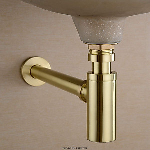 TRUSTMI Bottle Trap, Brass Decorative 1 1/4 Bathroom Sink P Trap, Large Body Round Lavatory Waste Drain Kit, Brushed Gold
