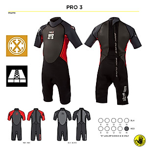 Body Glove Junior's Pro 3 Spring Wetsuit (Size 12) - Kids Suit Boys & Girls Swim Wear Short Sleeve Neoprene Open Water Thermal Short Pants Legs One Piece Childrens Bodysuit, Royal/Silver (9167J-12-RED)