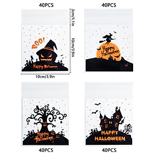 160 Pcs Halloween Cellophane Clear Treat Bags Self Adhesive Candy & Cookie Bags for Halloween Party Favors Supplies