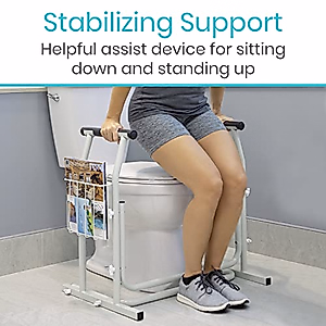 Vive Toilet Safety Rails for Elderly - Medical Bathroom Frame - Railing Helper for Handicap, Disabled, Seniors - Bariatric Assist Handrail Grab Bar - Adjustable Height, Padded Arms Fit Most Toilets