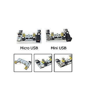 MB102 Mini Micro USB Interface Breadboard Power Supply Module MB-102 Module for DIY Kit White DC 7-12V 2 Channel Board,Micro USB
