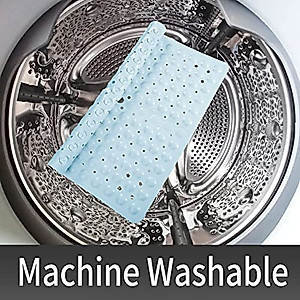 Yimobra Shower Bathtub Mat Non Slip, 21x21 Inch, Soft Square Bath Mat for Tub with Suction Cups and Drain Holes, Stall Floor Mats for Bathroom, Machine Washable, Bathroom Accessories, Light Blue