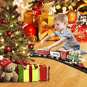 JUQU Train Set-Electric Train Sets for Boys Toddlers Classical Train Toys,Battery-Powered Locomotive Engine with Sound and Lights, 3 Cars &10 Tracks, Christmas Toy Train for Age 3 4 5 6 Years Old Kids