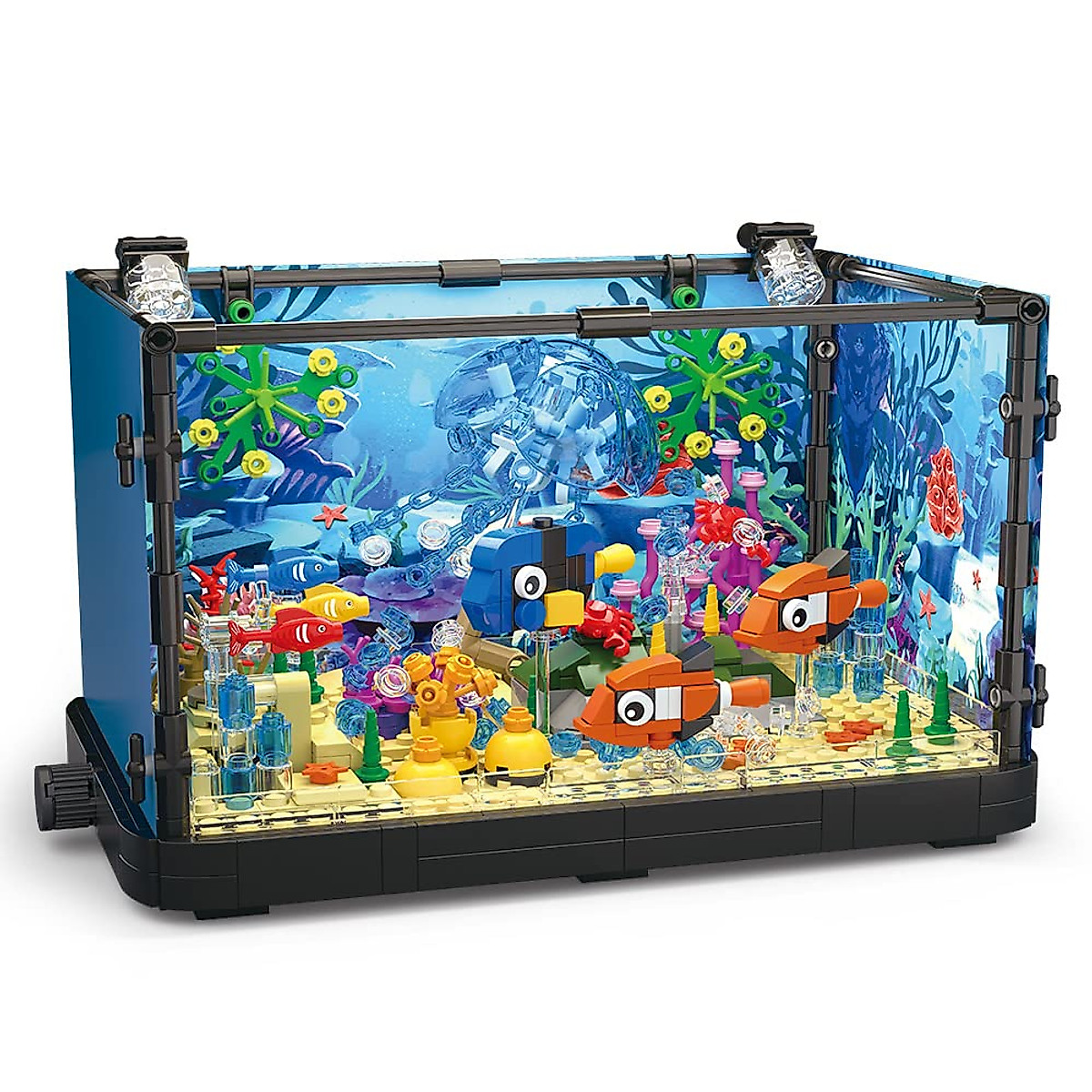 Mesiondy Fish Tank Building Block Set with Light，Aquarium，Marine Jellyfish, Building Block Toy for Kids 6, Home Decor