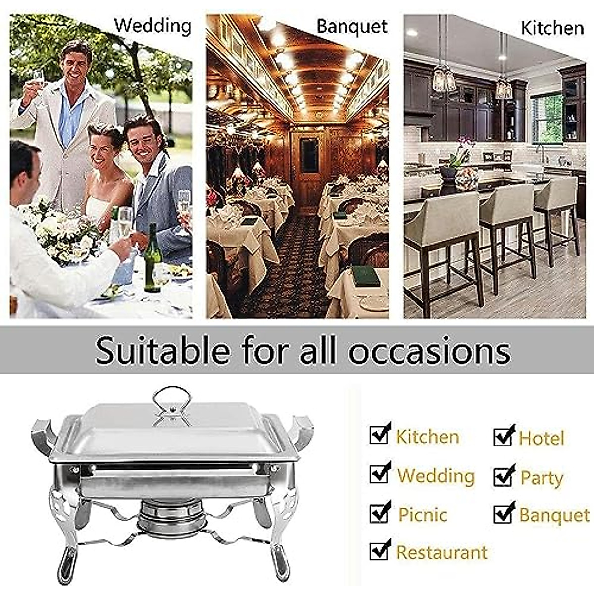 4.5L Stainless Steel Chafing Dish with Lid, Rectangular Foldable Buffet Server Pans Food Warmer, for Wedding, Parties, Banquet, Catering Events