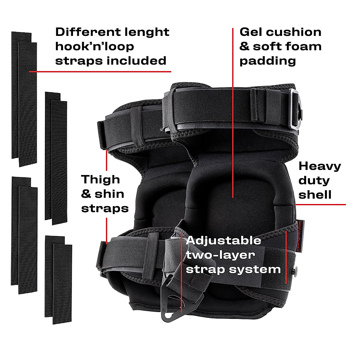 NoCry Professional Knee Pads for Work for Men with Adjustable Thigh & Shin Double Straps - Heavy Duty Shell, Soft Foam and Gel Cushion Gardening Knee Pads or Construction Knee Pads for Women and Men