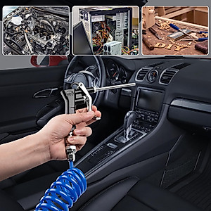 Blue Heavy Duty Truck Air Duster Blow Gun Cleaning with 23FT Meter Long Coil and Interchangeable Nozzle Tip, Air Seat Blow Gun Kit for Semi Truck Accessories