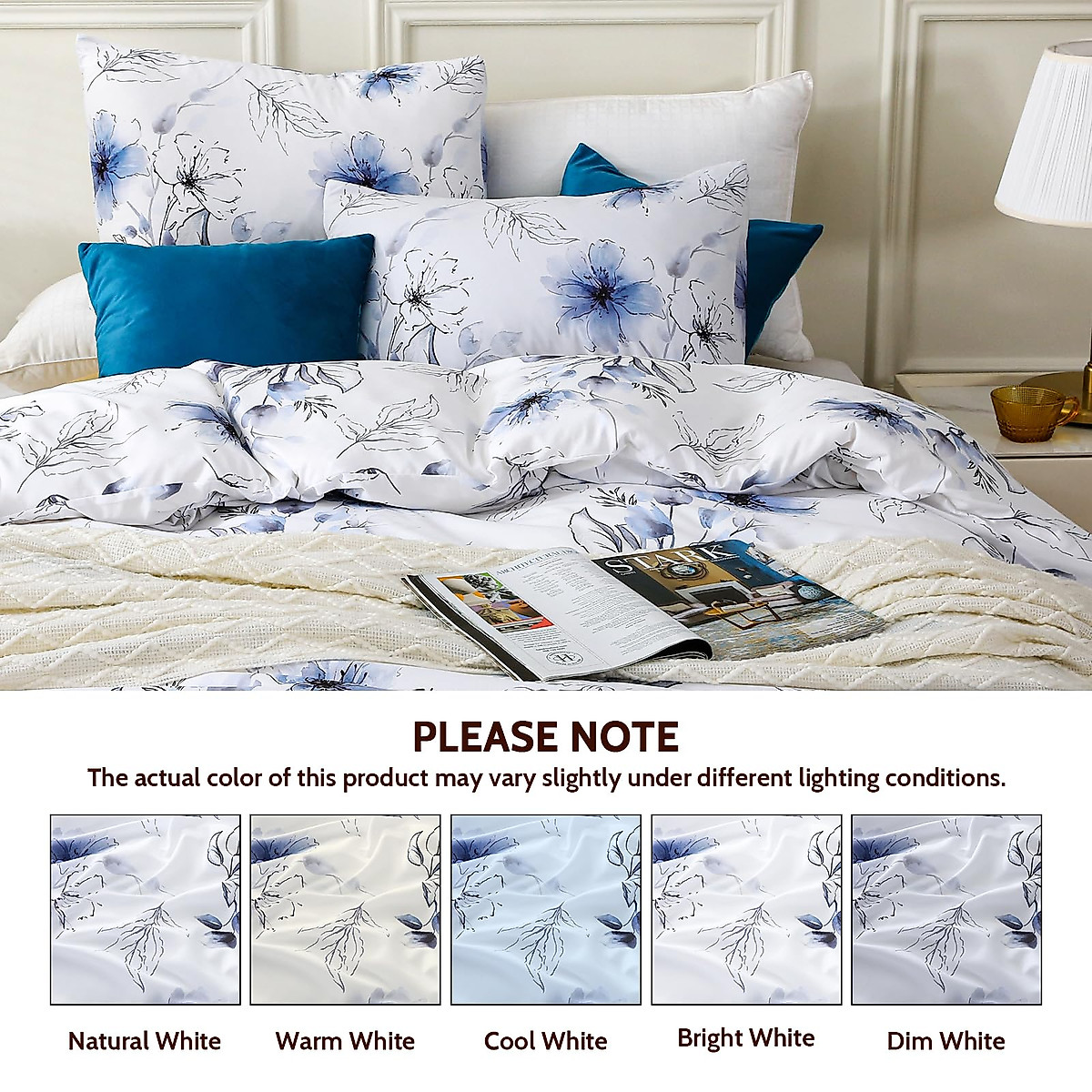 DESIHOM Blue Floral Duvet Cover Queen Size Coquette Flower Duvet Covers Set 3 Pieces with Zipper Closure, Aesthetic Reversible Queen Comforter Quilt Cover Microfiber Bedding Set