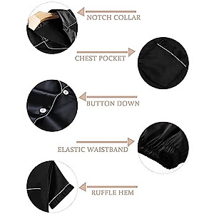 SWOMOG Soft Silk Satin Pajama Set for Women Summer Nightwear Short Sleeve Pjs Sets 2 piece Pyjamas Button Down Sleepwear Black