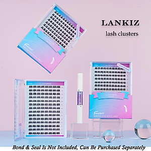 LANKIZ DIY Eyelash Extension,Lash Clusters Individual Lash Extensions, Wide Wsipy Cluster, Soft and Lightweight 10-20mm Mix Resuale Wide Band Cluster Lashes for Home use (Hybrid)
