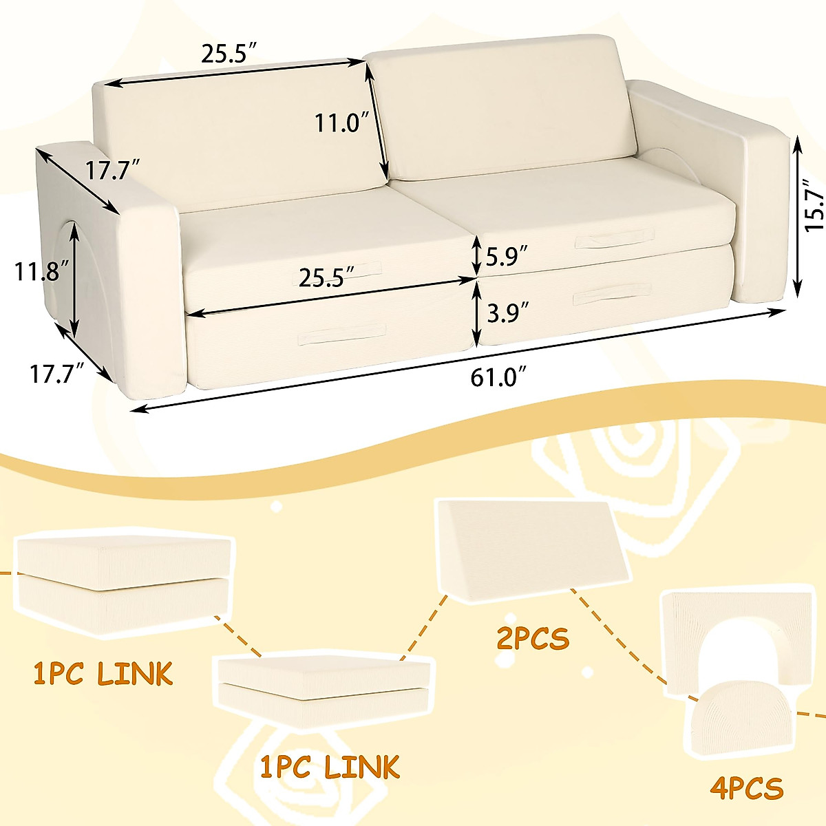 CATMIX Modular Kid Play Couch, 10PCS Kids Couch Sectional Sofa Soft & Stylish Toddler for Playroom Bedroom, Kids Adults, Floor Foam Sofa for Boys and Girls (Beige)
