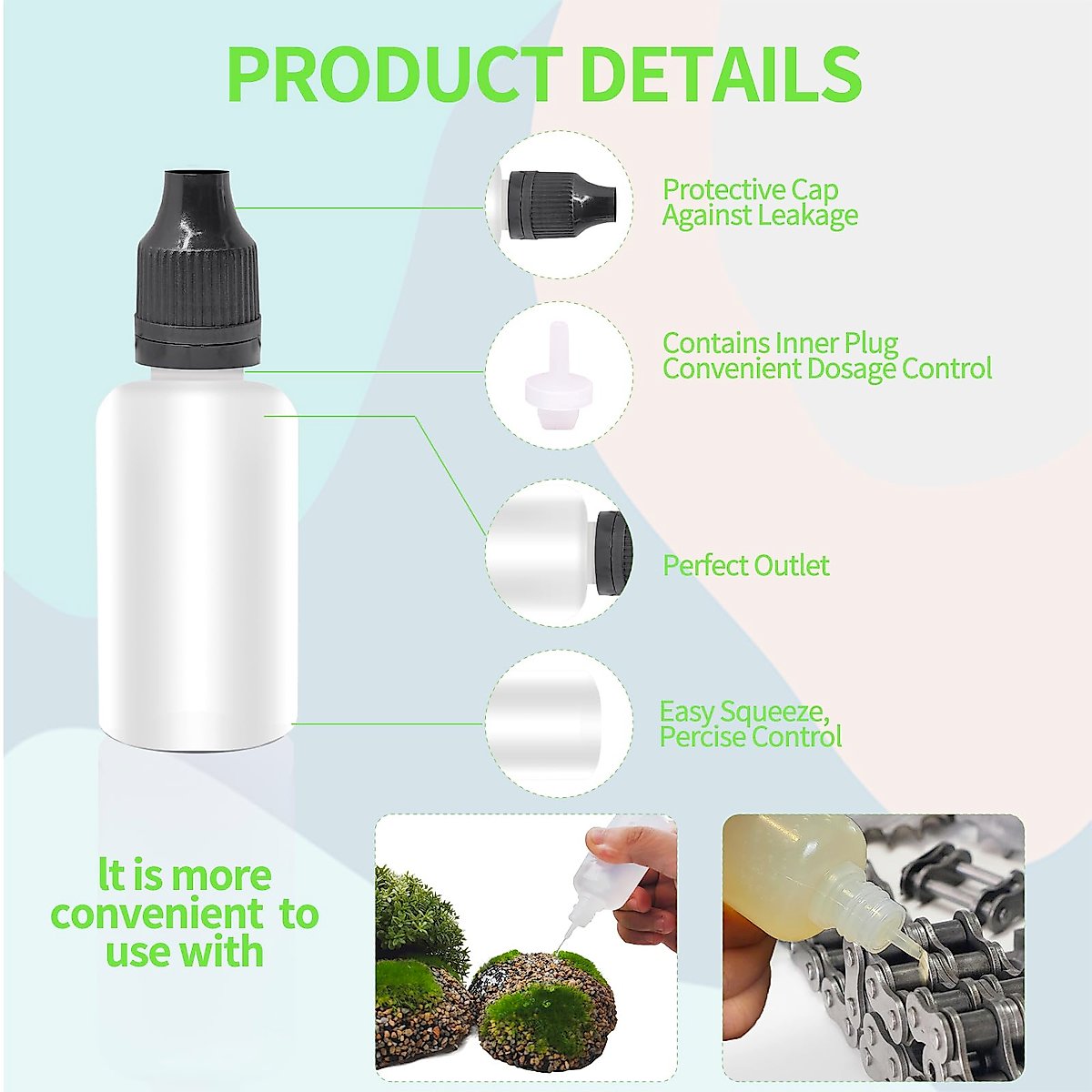 10Pcs 30ml Plastic Eye Liquid Dropper Bottles Squeezable Empty Dropping Bottles With TamperCap（black cap）