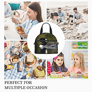 Lunch Bag,Tote Bag For Women & Men Adjustable Shoulder Strap,Leak Proof For Office Work,Picnic,Loon Nature Bird Print