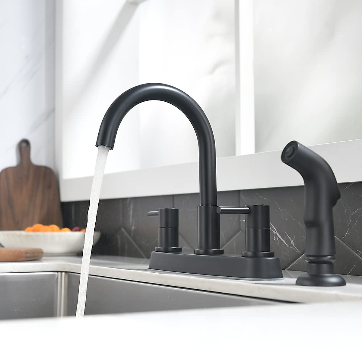 Black Kitchen Faucet, Matte Black Kitchen Faucet with Sprayer, 3 Hole or 4 Hole Matte Black Faucet for Kitchen Sink, Touch Kitchen Faucet with Side Sprayer, TDLKF033B