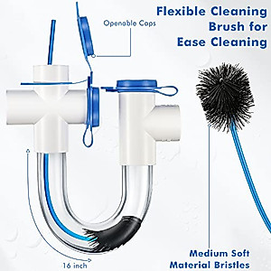 3/4 Inch Standard Condensate Trap with Cleaning Brush, PVC U Trap for HVAC Systems, Air Conditioner, Effectively Drains Condensate (1 Pack)