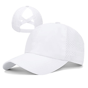 New Upgraded Women Criss Cross Hat High Ponytail Baseball Caps Adjustable High Messy Bun Ponycap Trucker Hats