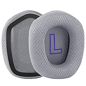 Geekria Comfort Mesh Fabric Replacement Ear Pads for Logitech G733 Headphones Earpads, Headset Ear Cushion Repair Parts (Grey)