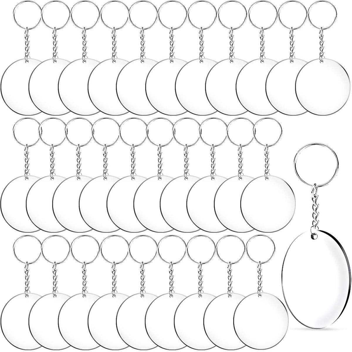 Duufin 108 Pieces Acrylic Keychain Blanks with Key Chain Rings 2 Inch Acrylic Round Ornament Blanks with Hole Clear Acrylic Circle Disc Blank for DIY Projects and Crafts