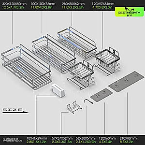 SEETHEBATH Shower Caddy Organizer 5-Pack with 19 Hooks Shower Shelves Accessories Adhesive Wall Mounted 304 Stainless Steel