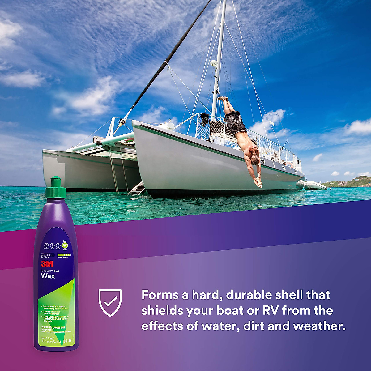 3M Perfect-It Boat Wax, 36112, 1 Pint, Contains Carnauba Wax, Protects against Weather and Oxidation, For Boats and RVs