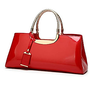 jessie Patent Leather Structured Shoulder Handbag Women Evening Party Satchel Crossbody Top Handle Bags (Red)