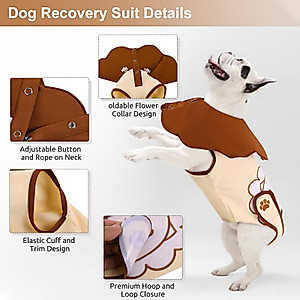 SAWMONG Dog Surgery Recovery Suit with Foldable Cone, Stretch & Cotton Dog Spay Surgical Suit for Female Dogs, After Surgery Dog Onesie with Adjustable Rear Flap, Medium
