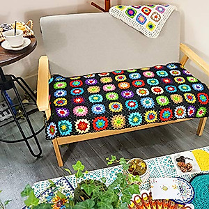 Handmade Crochet Black Throw Blanket Granny Blanket Sweater Style Year Round Gift Indoor Outdoor Travel Accent Throw for Sofa Comforter Couch Bed Recliner Living Room Home Decor 47" x23"(Black)