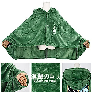 MchoiJudd Wearable Blanket Anime Aot Cosplay Throw Blanket Flannel Fleece Green Cloak Halloween Shawl Wrap Nap Quilt M