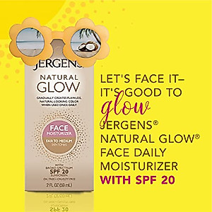Jergens Natural Glow Face Moisturizer with SPF 20 Sunscreen, Fair to Medium Skin, Oil Free, UVA/UVB Protection - 2 oz