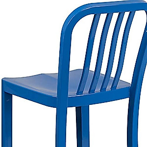 Flash Furniture Commercial Grade 30" High Blue Metal Indoor-Outdoor Barstool with Vertical Slat Back