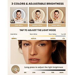 LIVELYGLOW Small Vanity Desk Set with Round Mirror and Light- Vanity Desk with Drawer- White