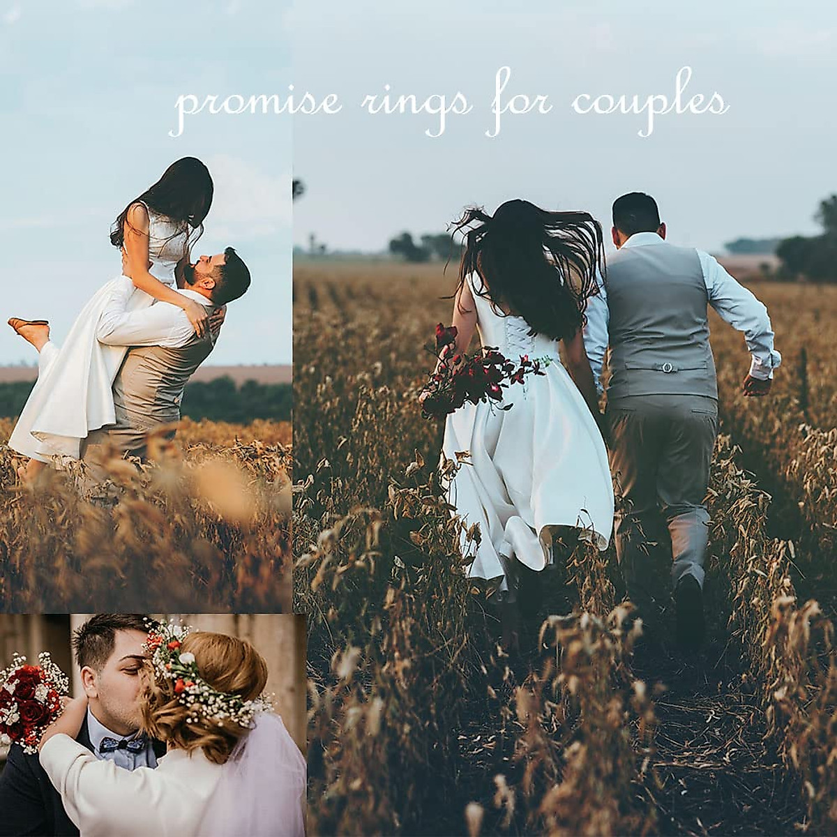 Personalized Matching Rings for Couples Black Gold Silver,Engraved Promise Rings for Couples Set with 2 Rings,Wedding Engagement Rings Sets for Him and Her Valentine's Day Jewelry Gift (Gold)