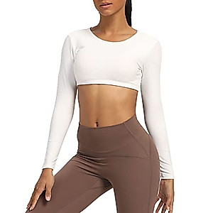 Aoxjox Long Sleeve Crop Tops for Women Clarissa Backless Workout Crop T Shirt Top (White, Medium)