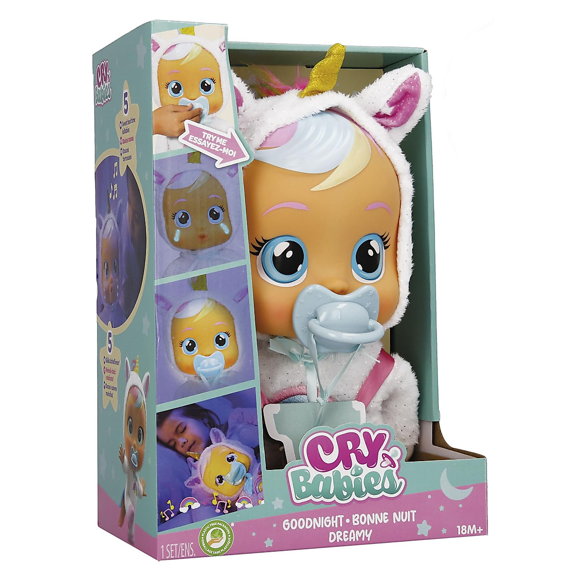 Cry Babies Goodnight Dreamy - Sleepy Time Baby Doll with LED Lights, for Girls and Boys Ages 18M and Up, Multicolor