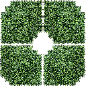 Yaheetech 12PCS 20" X 20" Artificial Boxwood Hedges Panels with Flowers,Topiary Hedge Plant Privacy Hedge Screen UV Protected Grass Backdrop Wall for Indoor Outdoor Garden Fence Backyard Decor