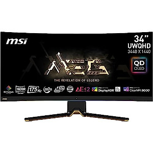 MSI MEG 342C QD OLED, 34" Curved Gaming Monitor, 3440 x 1440 (UWQHD), OLED, 0.1ms, 175Hz, FreeSync Premium, HDR 400, HDMI, DP Port, USB Type C, Tilt, Height