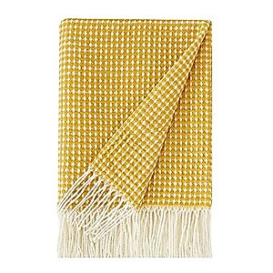 PHF Acrylic Waffle Weave Knit Throw Blanket 50 x 60 inches, Lightweight Soft Cozy Decorative Woven Blanket with Tassels for Couch, Bed, Sofa, Chair, Home Travel, Suitable for All Seasons, Ginger
